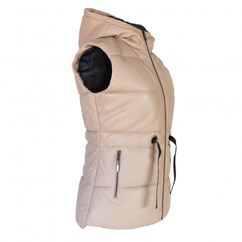 Chaleco de piel acolchado con capucha y lazo